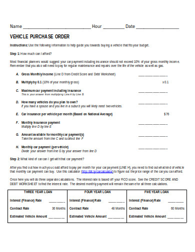 Vehicle Purchase Order - 5+ Examples, Format, Pdf