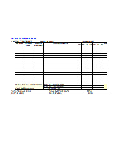 Construction Time Sheet - 13+ Examples, Format, Pdf | Examples
