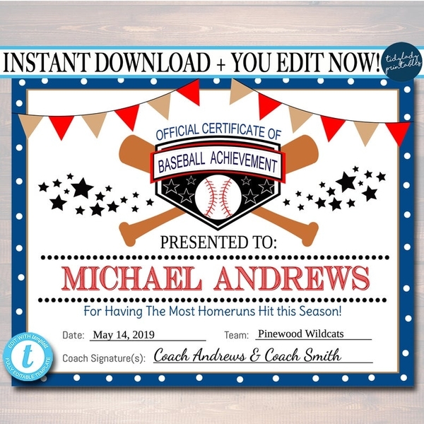 FREE 10 Simple Baseball Award Certificate Examples Templates 