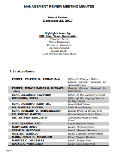 Management Meeting Minutes - 25+ Examples, Format, Pdf | Examples
