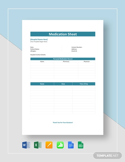 Medication Sheet - 10+ Examples, Format, Pdf | Examples