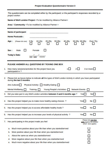 Project Evaluation Questionnaire - Examples, Format, Pdf