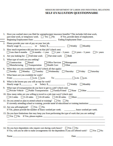 Self Evaluation Questionnaire - 10+ Examples, Format, Pdf | Examples