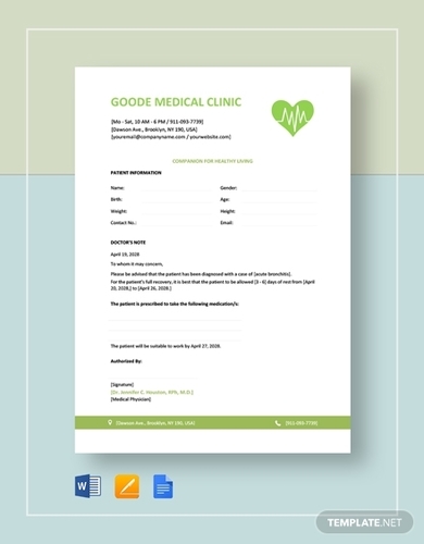 10 Best Doctor Sick Note Examples Templates Google Docs MS Word 