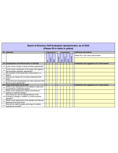 Self Evaluation Questionnaire - 10+ Examples, Format, Pdf | Examples
