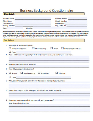 Business Client Questionnaire - 10+ Examples, Format, Pdf | Examples