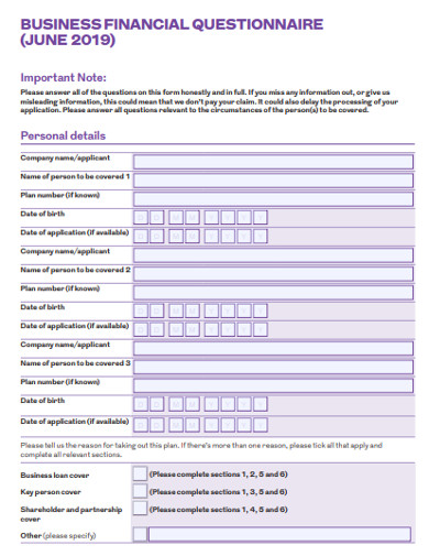 Financial Questionnaire - 10+ Examples, Format, Pdf | Examples