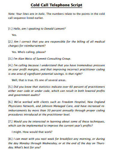 Cold Calling Script 10 Examples Format Pdf Examples