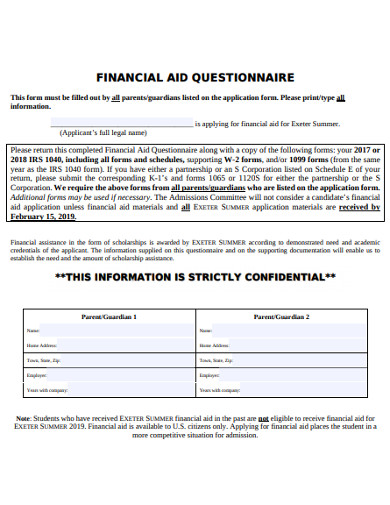 Financial Questionnaire - 10+ Examples, Format, Pdf | Examples