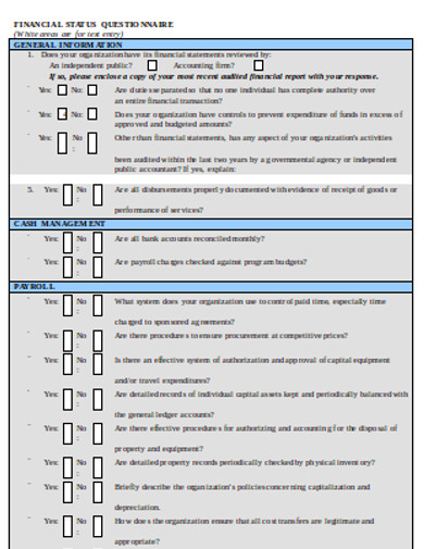 Financial Questionnaire - 10+ Examples, Format, Pdf | Examples