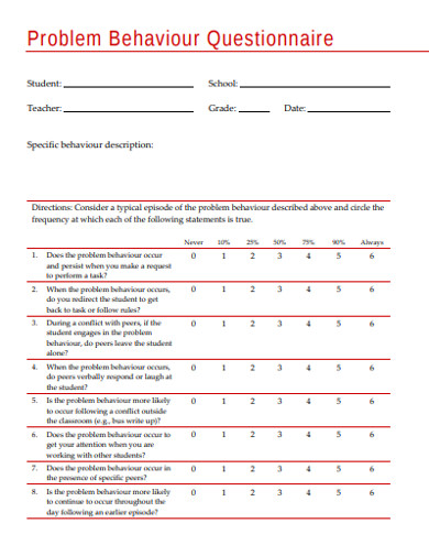 Problem Behavior Questionnaire - 4+ Examples, Format, Pdf | Examples