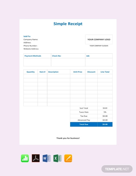 Simple Receipt - 17+ Examples, Format, Pdf
