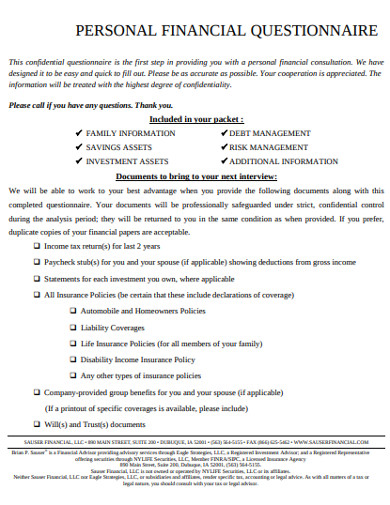 Financial Questionnaire - 10+ Examples, Format, Pdf | Examples