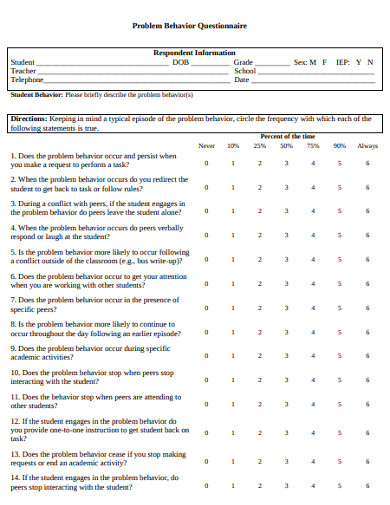 Problem Behavior Questionnaire - 4+ Examples, Format, Pdf | Examples