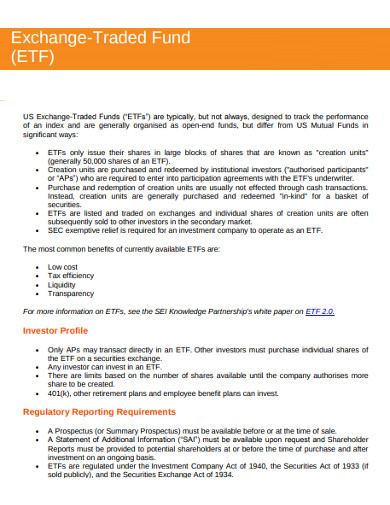 Exchange Traded Fund - 10+ Examples, Format, PDF