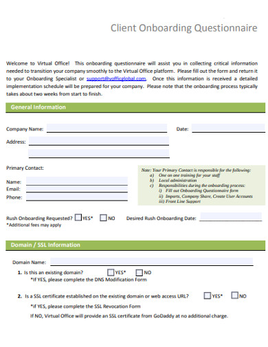 Client Onboarding Questionnaire - Examples, Format, Pdf