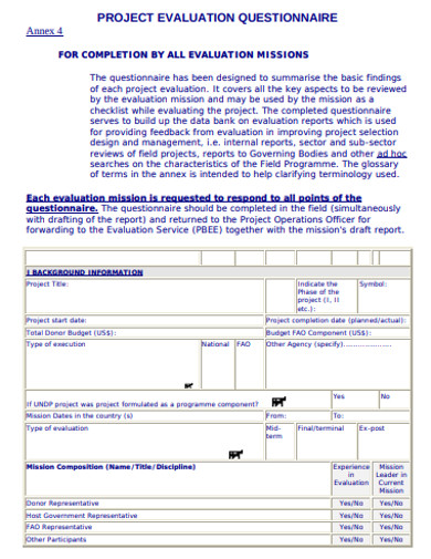 Project Evaluation Questionnaire - Examples, Format, Pdf
