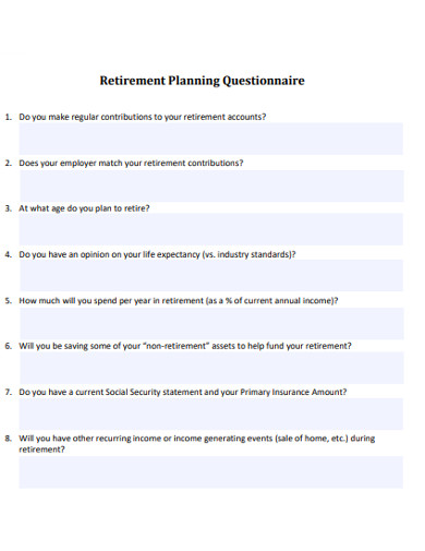 Retirement Planning Questionnaire - 4+ Examples, Format, Pdf