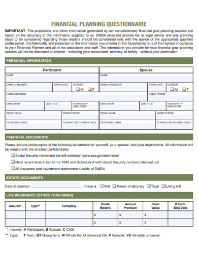 Financial Planning Questionnaire - 10+ Examples, Format, Pdf | Examples