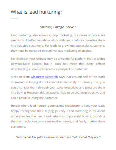 Lead Nurturing - 9+ Examples, Format, PDF