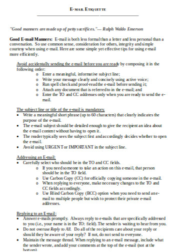 Email Etiquette - 10+ Examples, Format, Pdf | Examples