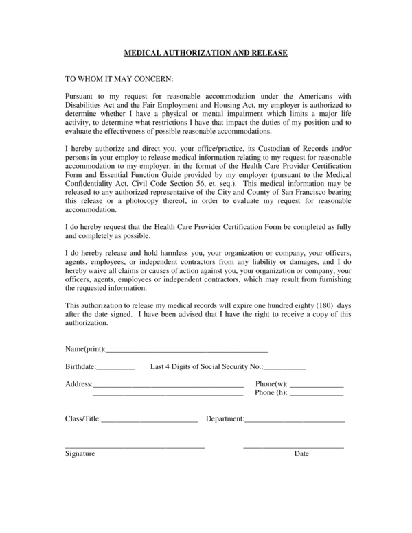 Medical Release Form - 10+ Examples, Format, Sample | Examples