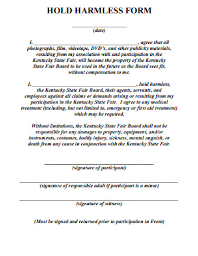Hold Harmless Form - 10+ Examples, Format, Sample | Examples