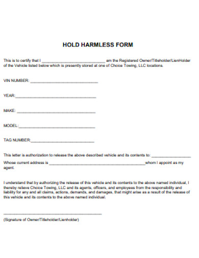 Hold Harmless Form - 10+ Examples, Format, Sample | Examples