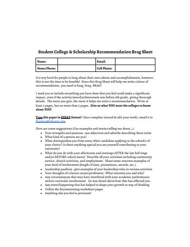 Scholarship Brag Sheet - 4+ Examples, Format, Pdf