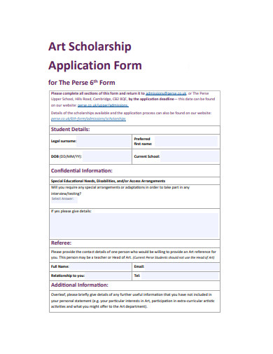 Art Scholarship Application Form Examples - 11+ in PDF | MS Word | Examples