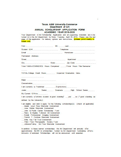 Art Scholarship Application Form Examples - 11+ in PDF | MS Word | Examples