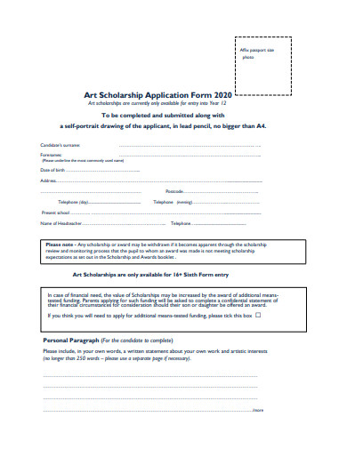 Art Scholarship Application Form Examples - 11+ in PDF | MS Word | Examples
