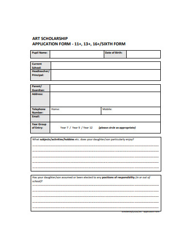 Art Scholarship Application Form Examples - 11+ in PDF | MS Word | Examples