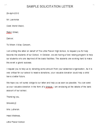 Donation Solicitation Letter - 10+ Examples, Format, Sample | Examples