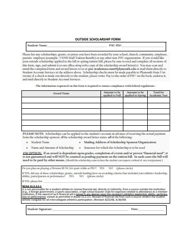 Outside Scholarship Form - 12+ Examples, Format, Sample | Examples