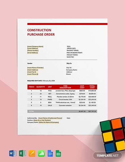 Construction Purchase Order - 8+ Examples, Format, Pdf | Examples