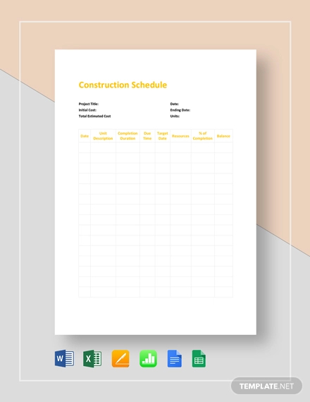 Construction Schedule Examples 38 In PDF Excel MS Word Numbers 