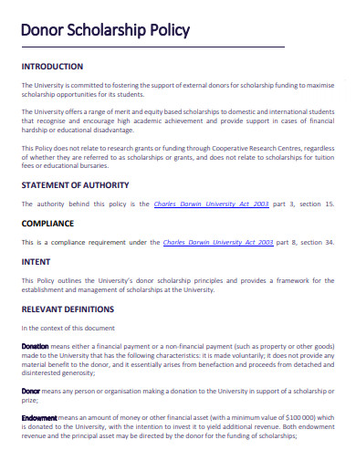 Scholarship Policy - 11+ Examples, Format, Pdf | Examples
