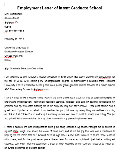 Graduate School Letter of Intent - FREE 9+ Examples, Format, Sample ...