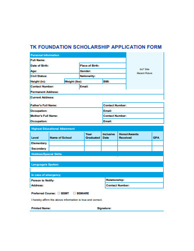 Foundation Scholarship Application Form - 8+ Examples, Format, Pdf ...