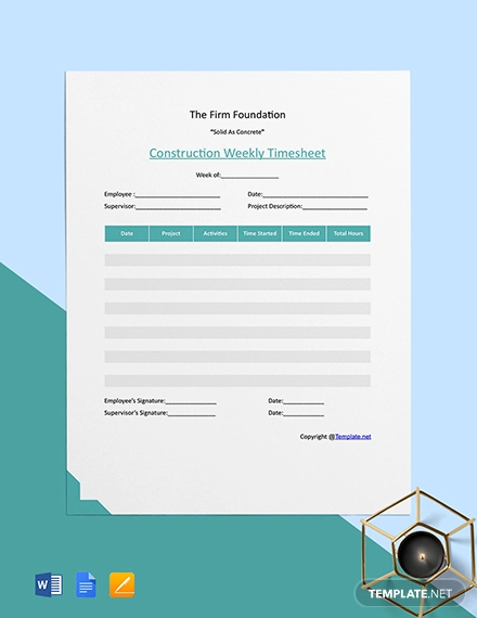 Construction Time Sheet - 13+ Examples, Format, Pdf | Examples