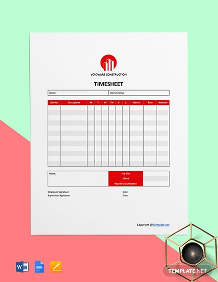 Construction Time Sheet - 13+ Examples, Format, Pdf | Examples
