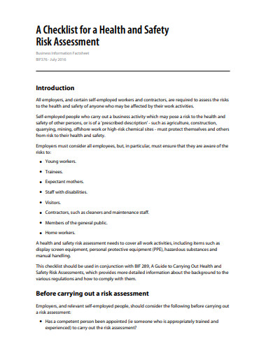 Safety Assessment - 12+ Examples, Format, Pdf | Examples