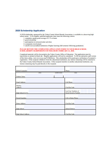 High School Scholarship Application - 11+ Examples, Format, Pdf | Examples