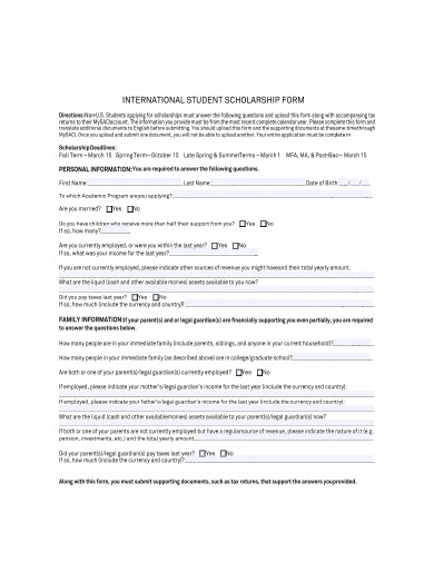 Student Scholarship Form - 6+ Examples, Format, Sample | Examples