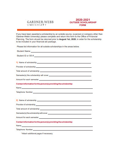 Outside Scholarship Form - 12+ Examples, Format, Sample | Examples