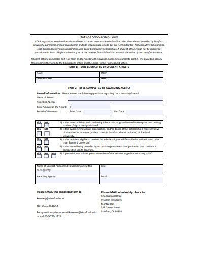 Outside Scholarship Form - 12+ Examples, Format, Sample | Examples