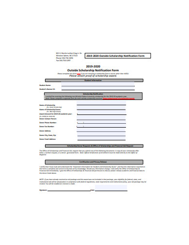 Outside Scholarship Form - 12+ Examples, Format, Sample | Examples