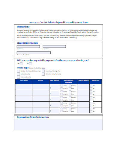 Outside Scholarship Form - 12+ Examples, Format, Sample | Examples
