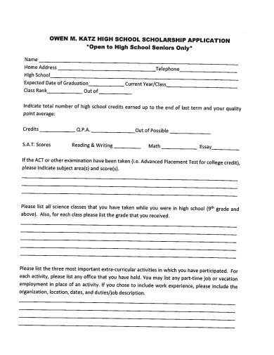 High School Scholarship Application - 11+ Examples, Format, Pdf | Examples